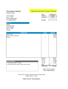 Free Monthly Services Invoice Template in Excel Sheet