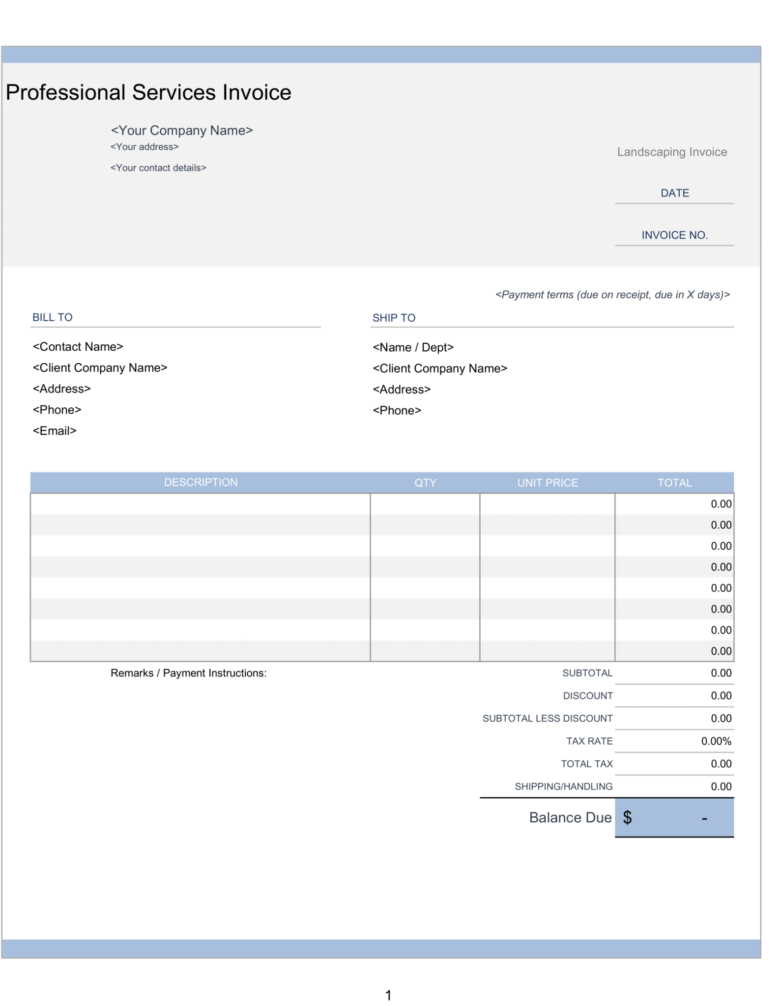 Download Professional Service Invoice Template in Excel Sheet