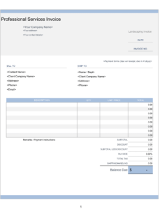 Download Professional Service Invoice Template in Excel Sheet