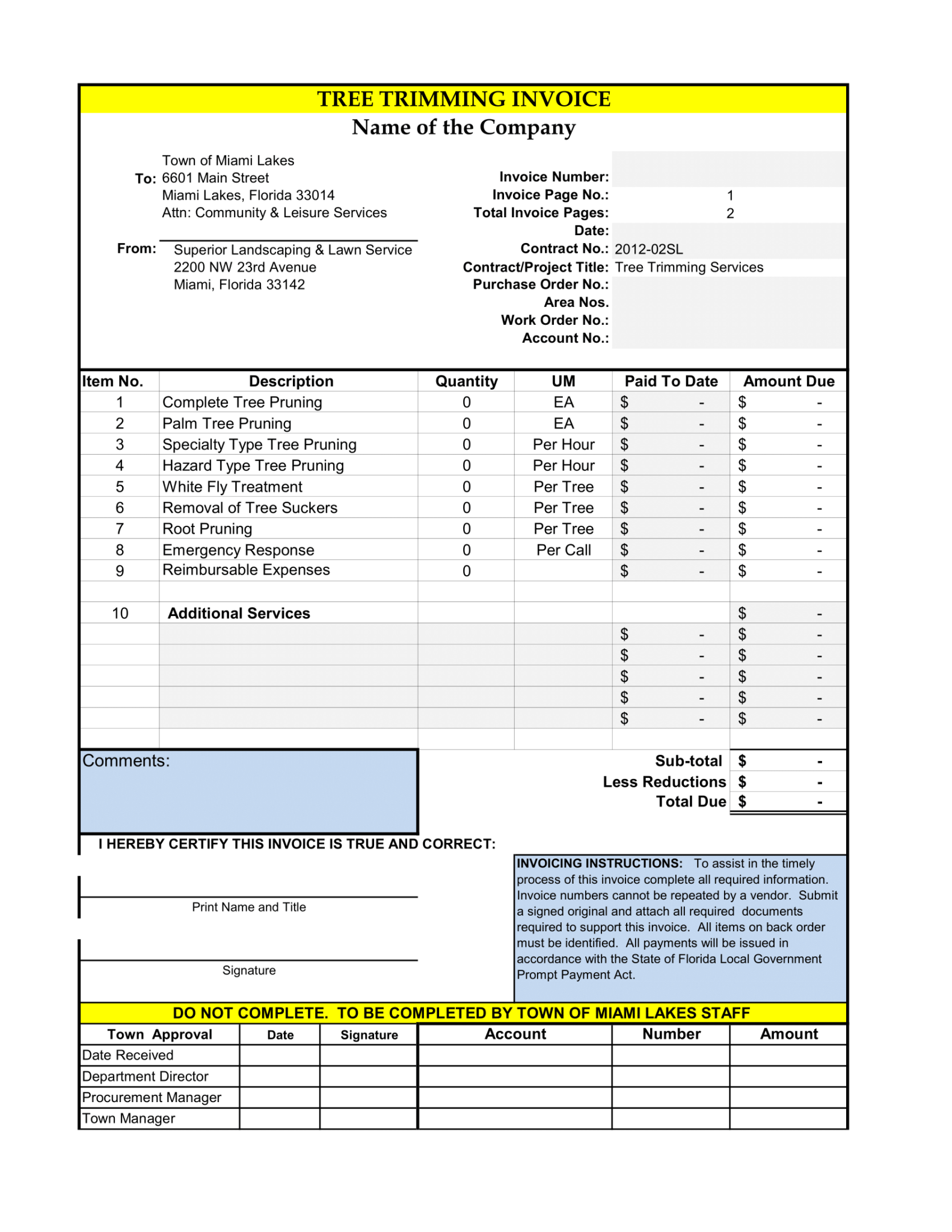 Download Tree Trimming Invoice Format in Excel Sheet