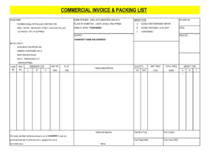 Commercial Invoice and Packaging List Template in Excel